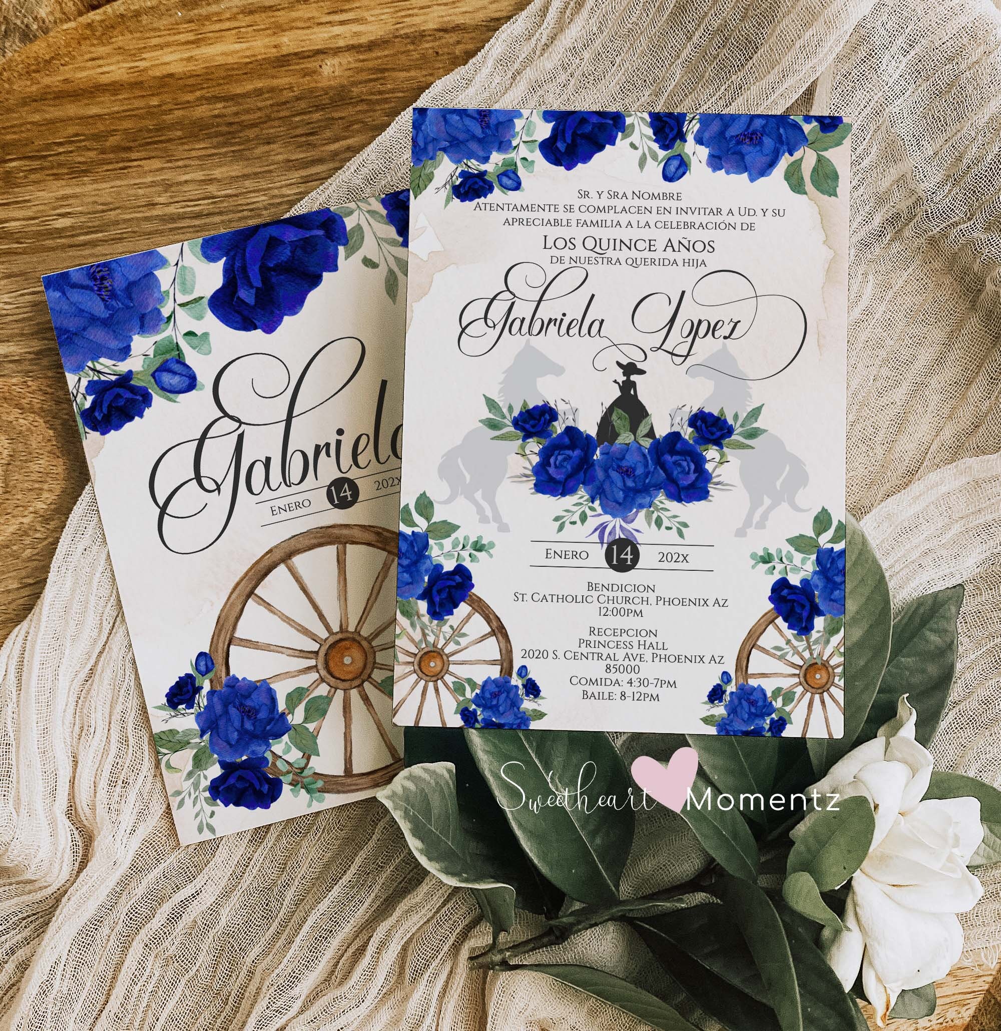 Royal Blue Charro Quinceanera Invitation, Charro Quinceanera, Blue ...