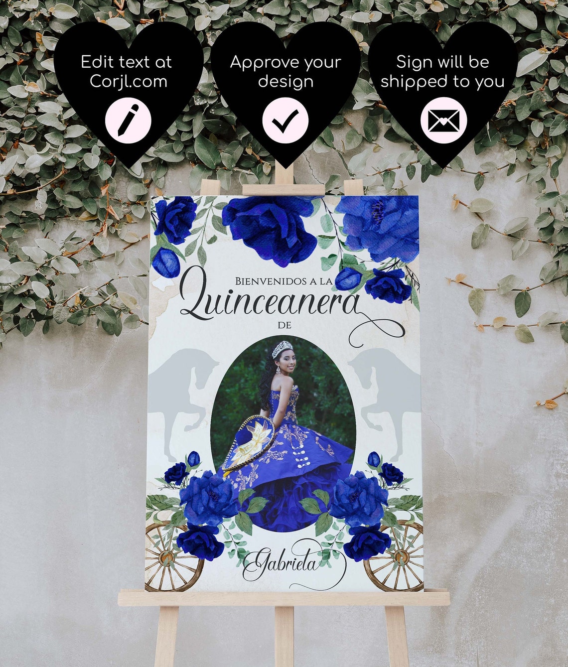 Blue Charro Quinceanera Welcome Sign, Charro Quinceanera, Blue ...