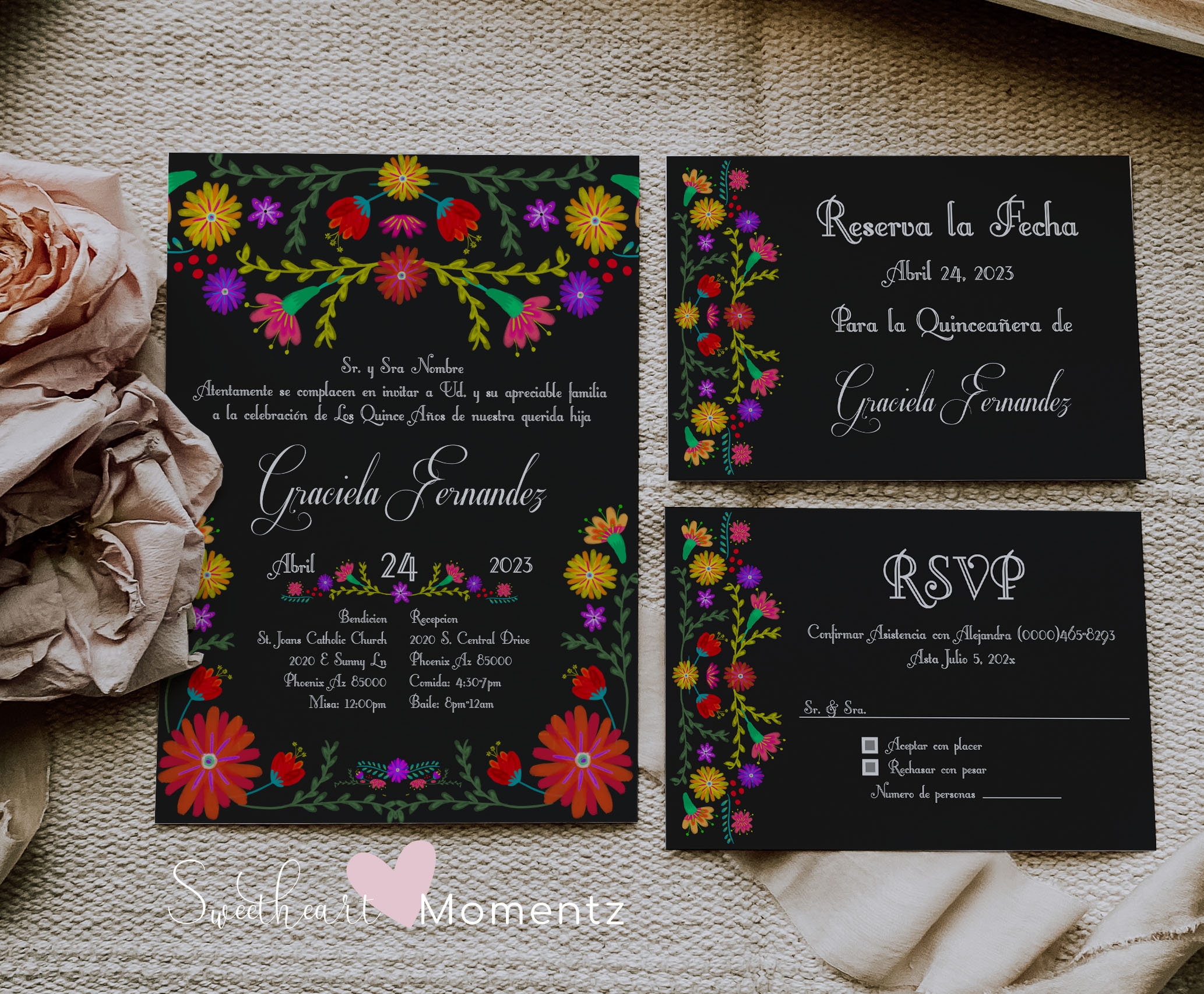 Mexican Quinceanera Party Bundle, Invitation in Spanish, Mexican Style ...