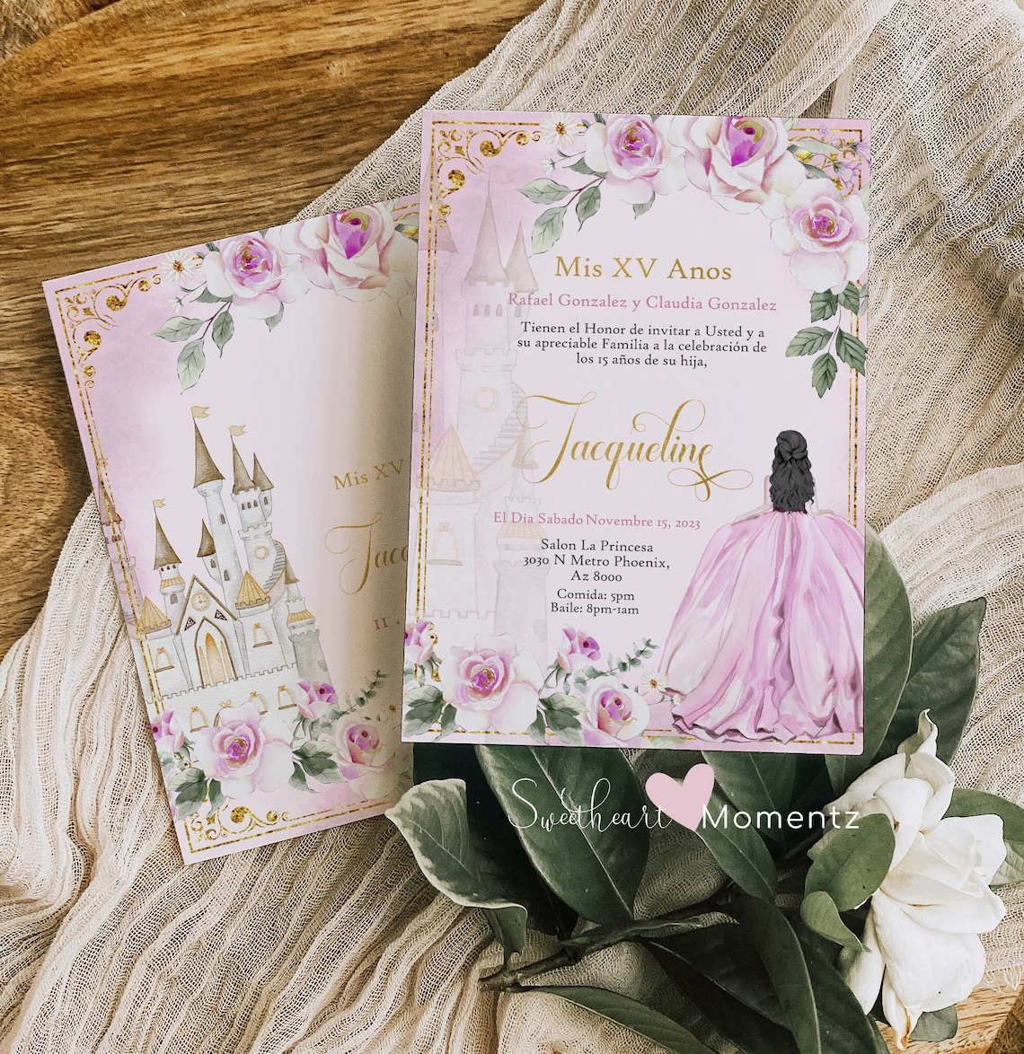 Pink and Gold Quinceanera Invitation, Pink Princess Quinceanera ...