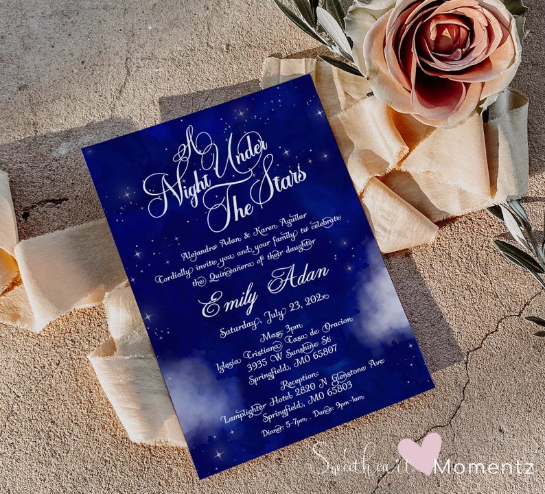 Una Noche Bajo Las Estrellas Quinceañera Invitation, Night Under the ...