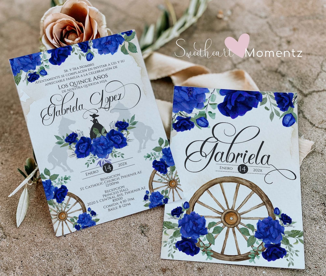 Royal Blue Charro Quinceanera Invitation, Charro Quinceanera, Blue ...