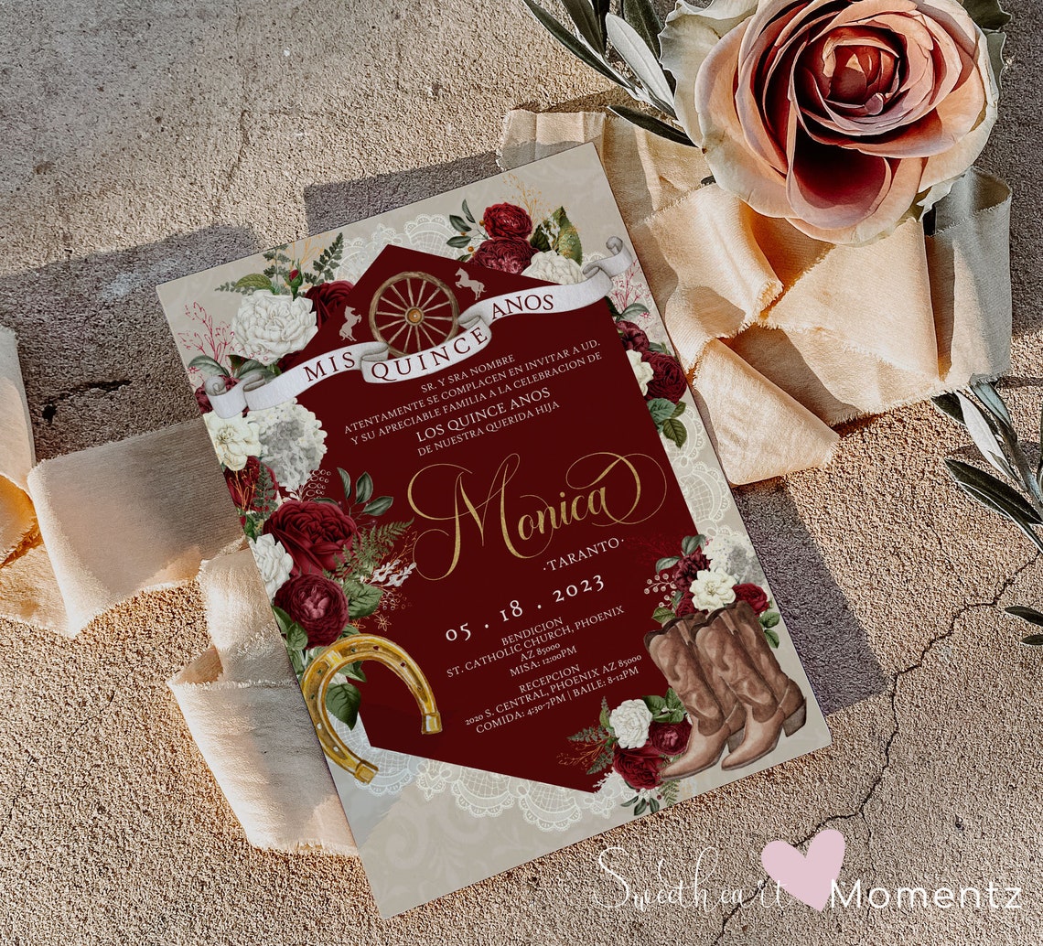 Burgundy Charro Quinceanera Invitation Charro Quinceanera - Etsy