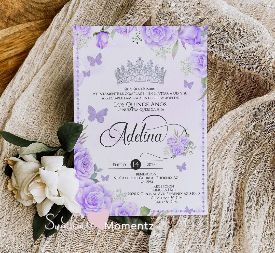 Purple and Silver Butterfly Quinceanera Invitation, Butterfly ...