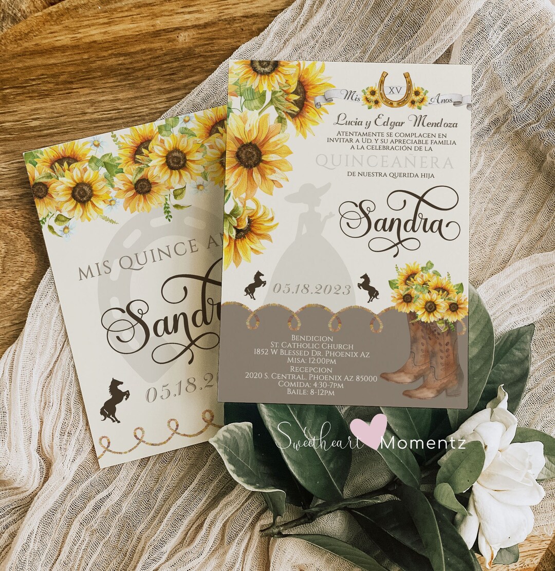 Sunflower Charro Quinceanera Invitation, Charro Quinceanera, Sunflower ...