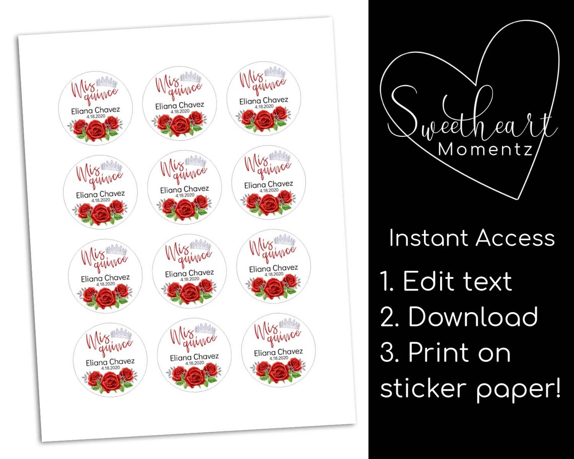 Red Black and Gold Sticker Red Quinceanera Party Favors Red - Etsy