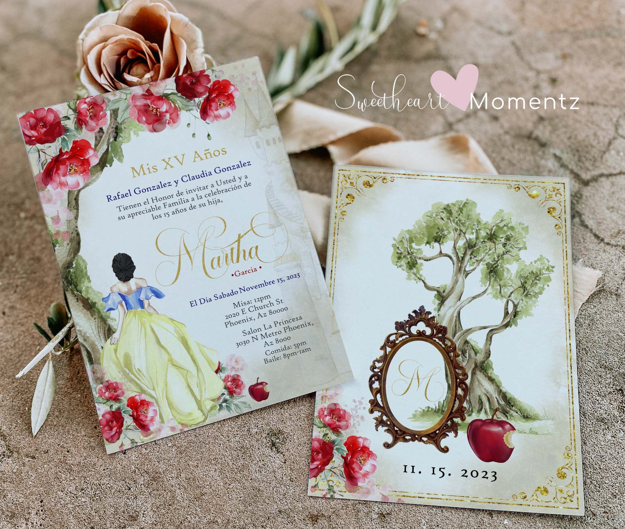 Snow White Quinceanera Invitation, Snow White Invitation, Red Rose ...