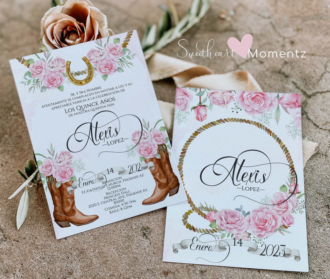 Light Pink Charro Quinceanera Invitation, Charro Quinceanera, Pink and ...