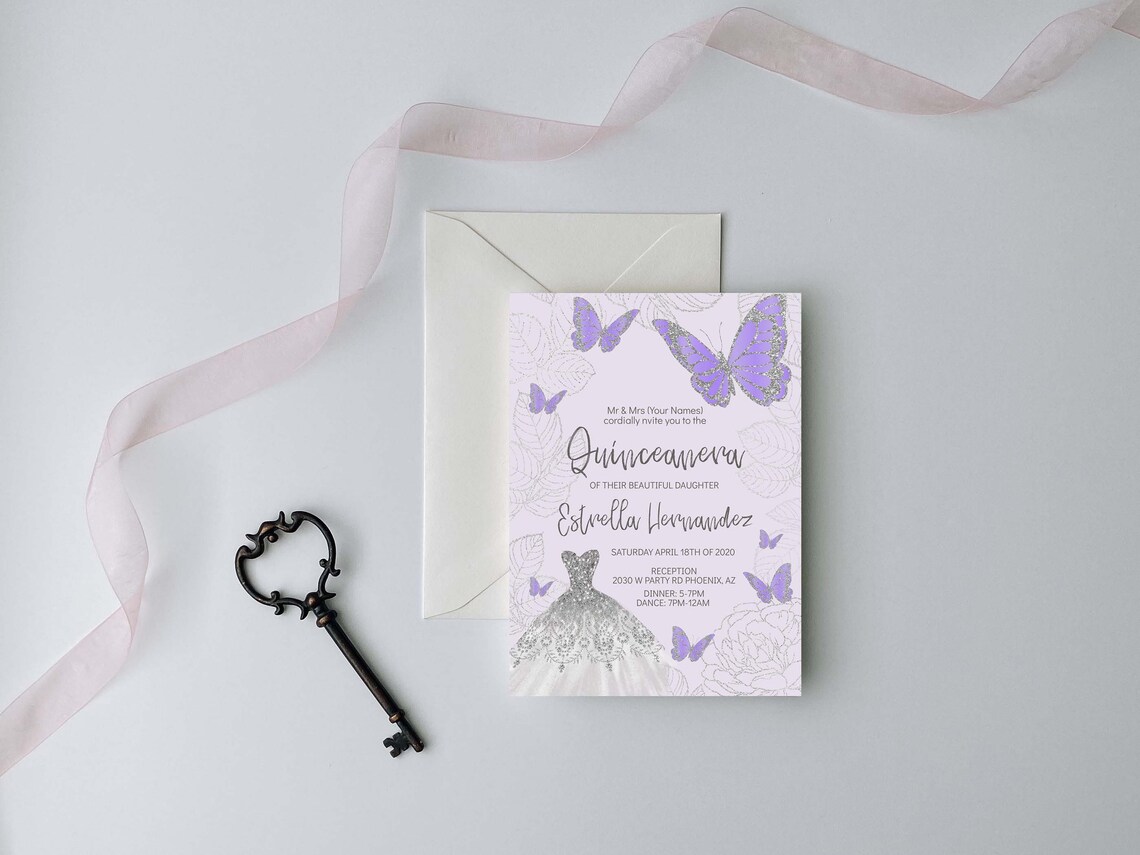 Purple and Silver Butterfly Quinceanera Invitation Butterfly - Etsy