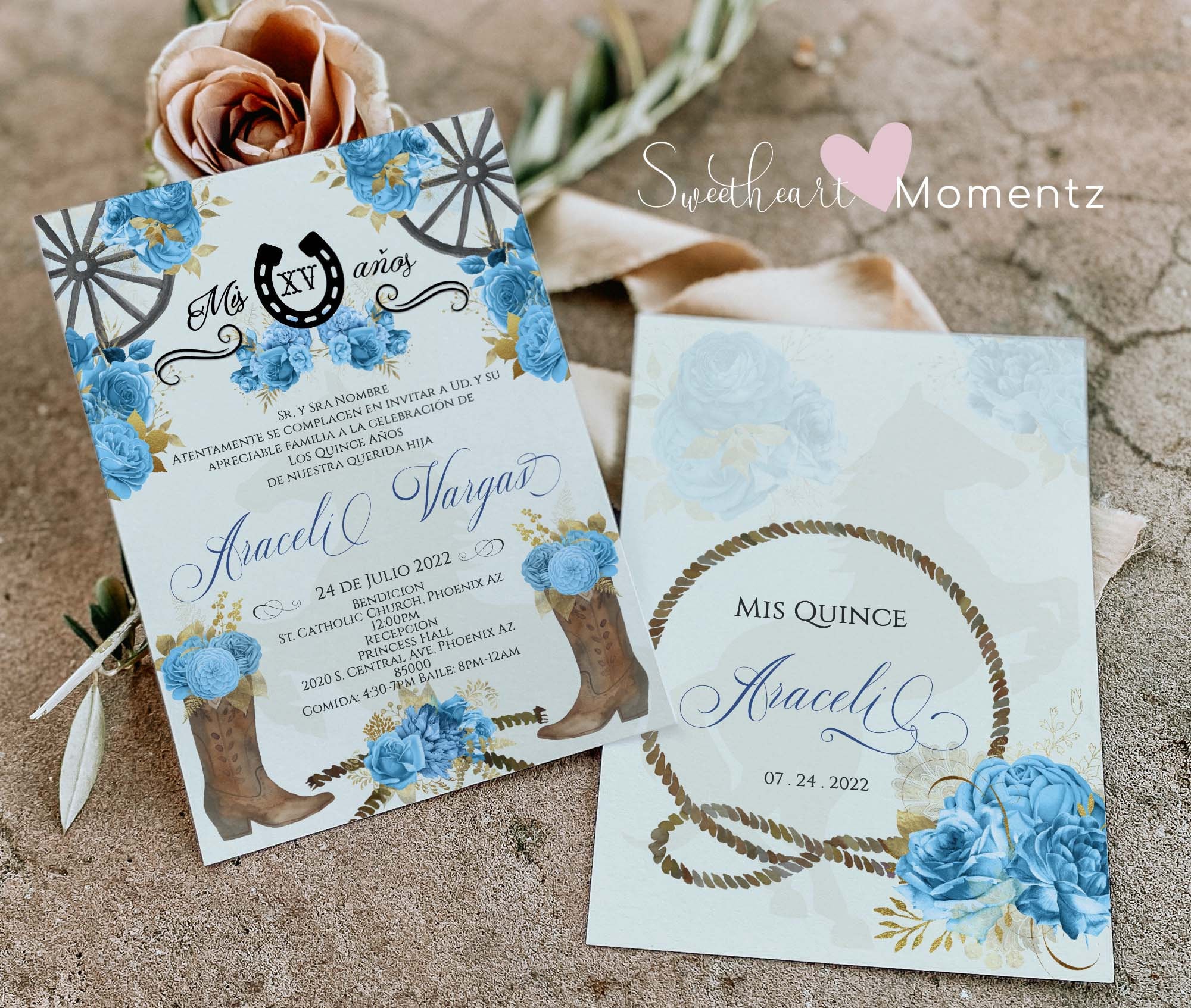 Light Blue Charro Quinceanera Invitation, Charro Quinceanera, Blue ...