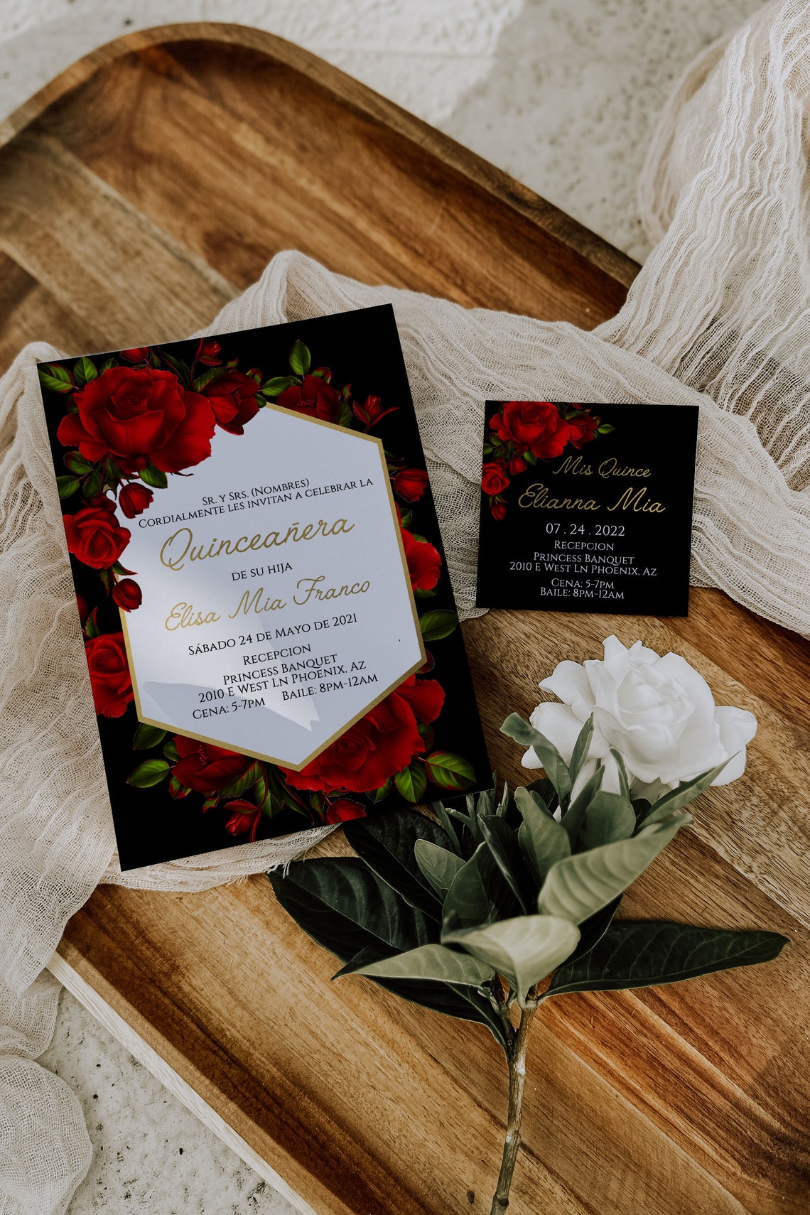 Red Rose Quinceanera, Quinceanera Invitation Bundle , Red Black Gold ...