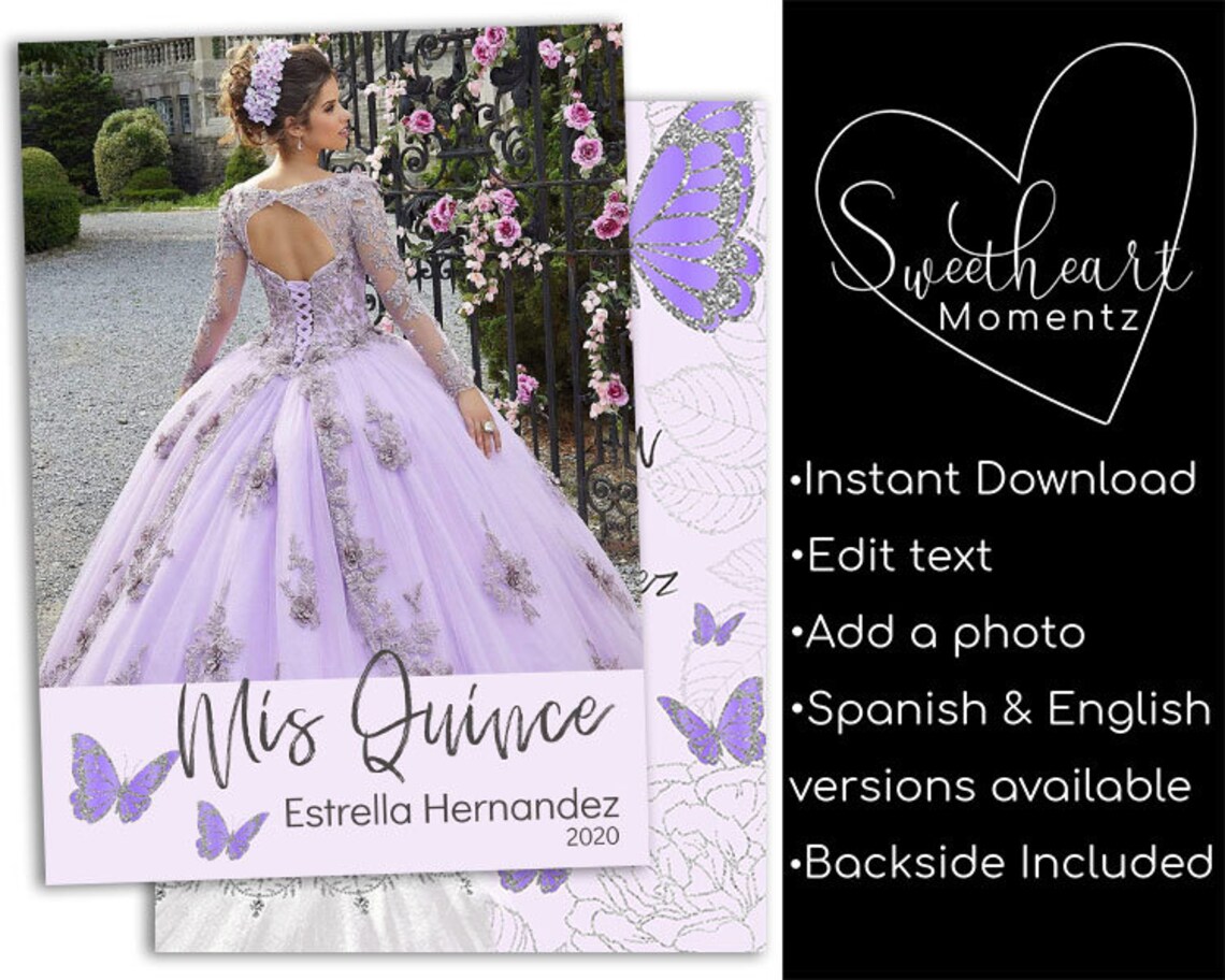 Purple and Silver Butterfly Quinceanera Invitation Butterfly - Etsy