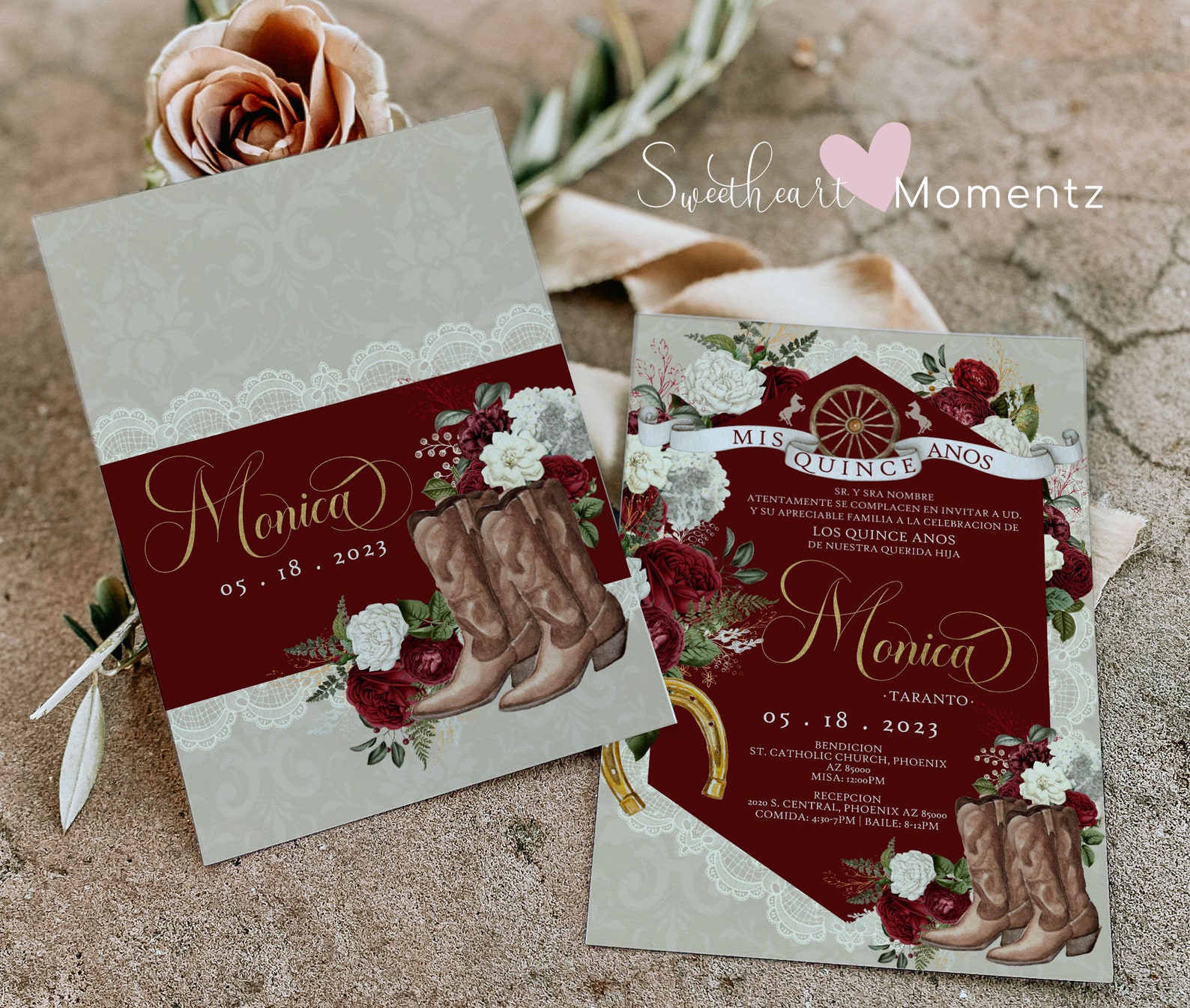 Burgundy Charro Quinceanera Invitation Charro Quinceanera - Etsy
