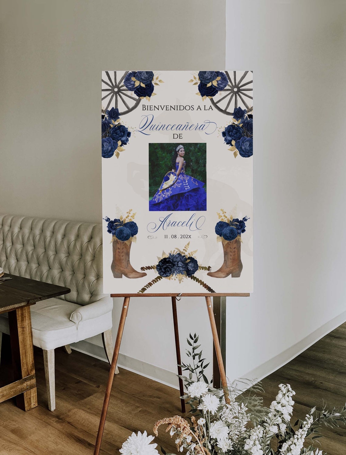 Navy Blue Charro Quinceanera Welcome Sign, Charro Quinceanera, Blue ...