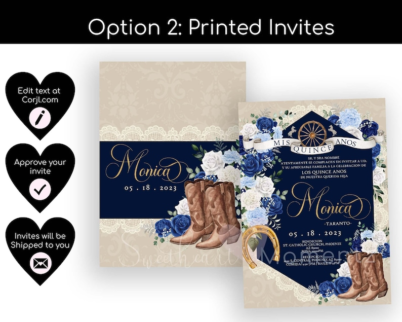 Blue Charro Quinceanera Invitation, Charro Quinceanera, Blue and White ...