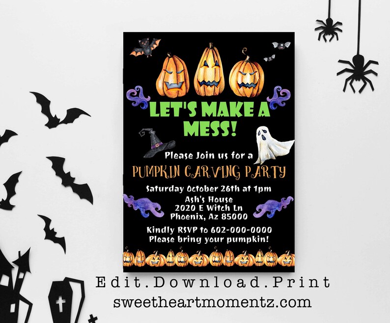 Editable Pumpkin Carving Party Invitation Fall Kids Party Halloween ...