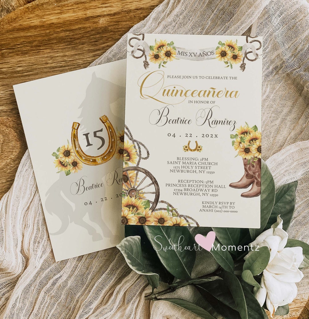 Sunflower Charro Quinceanera Invitation, Charro Quinceanera, Sunflower ...