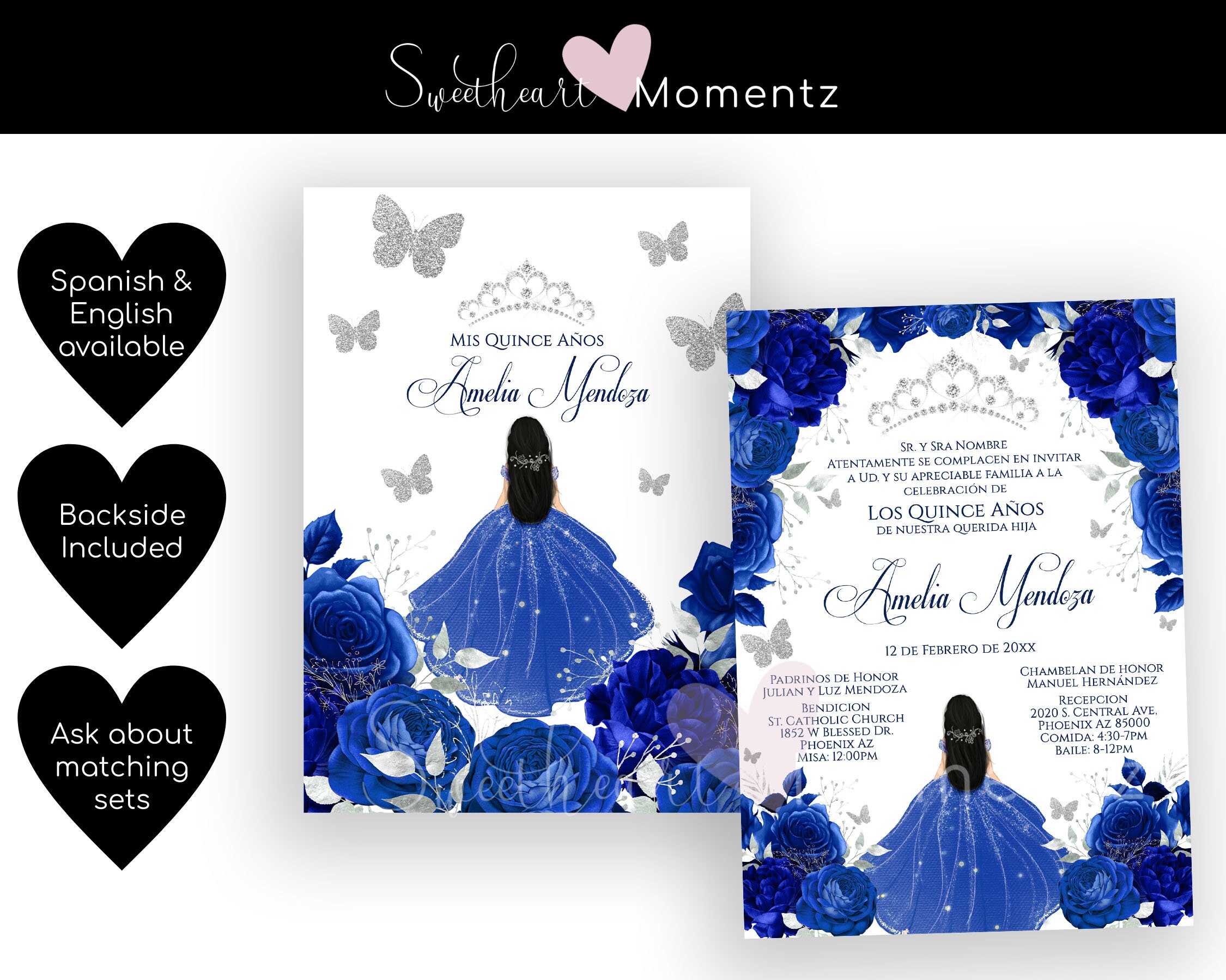 Blue and Silver Butterfly Quinceanera Invitation, Butterfly Quinceanera ...