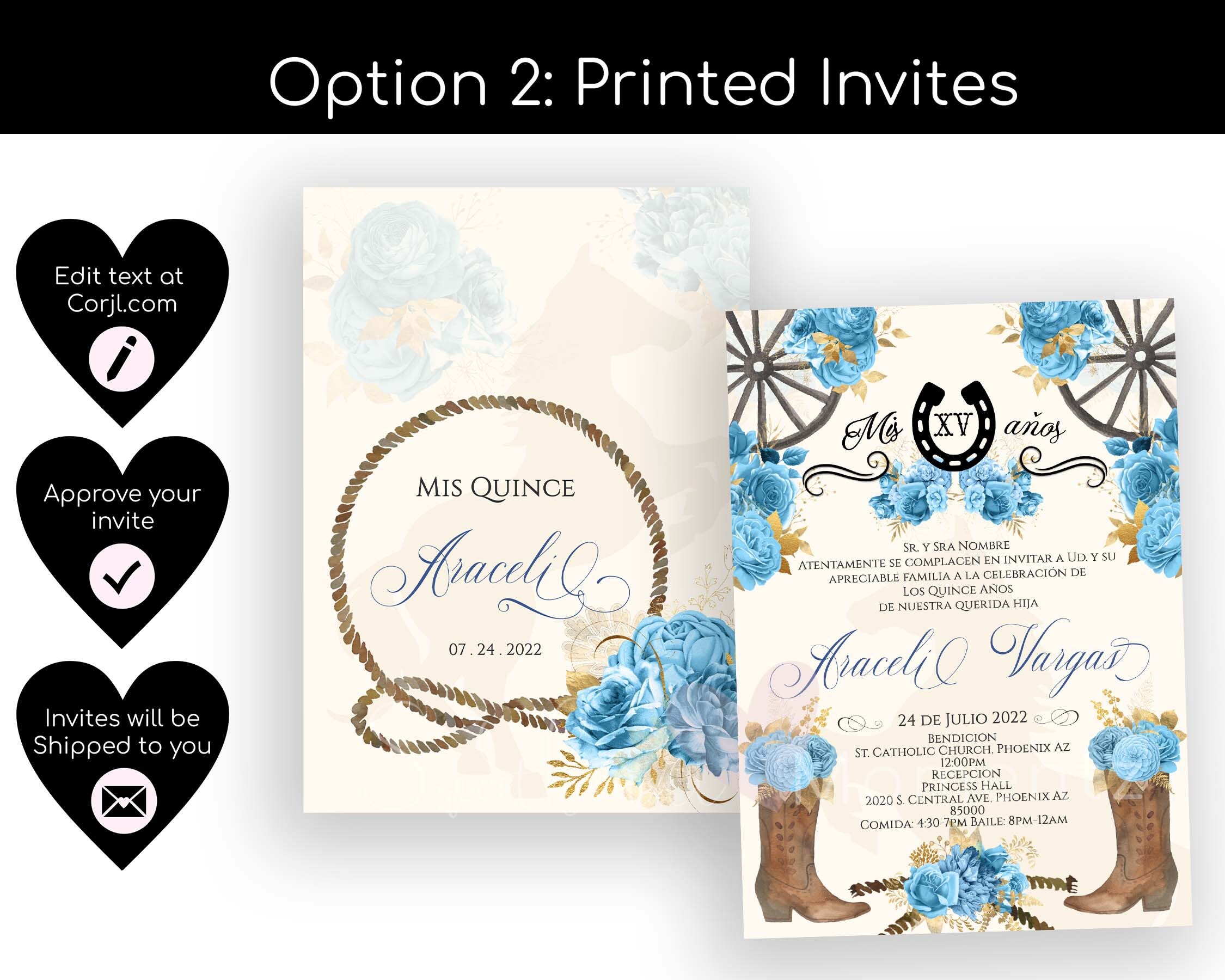 Light Blue Charro Quinceanera Invitation, Charro Quinceanera, Blue ...