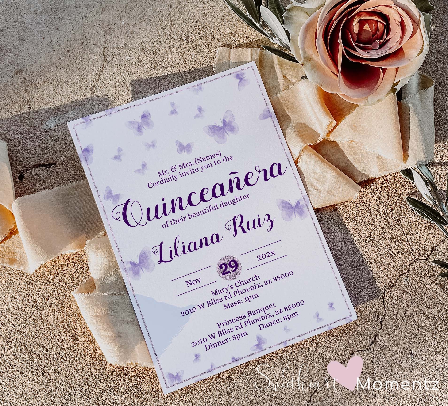Butterfly Quinceanera Invitation, Purple Quinceanera Invitation ...