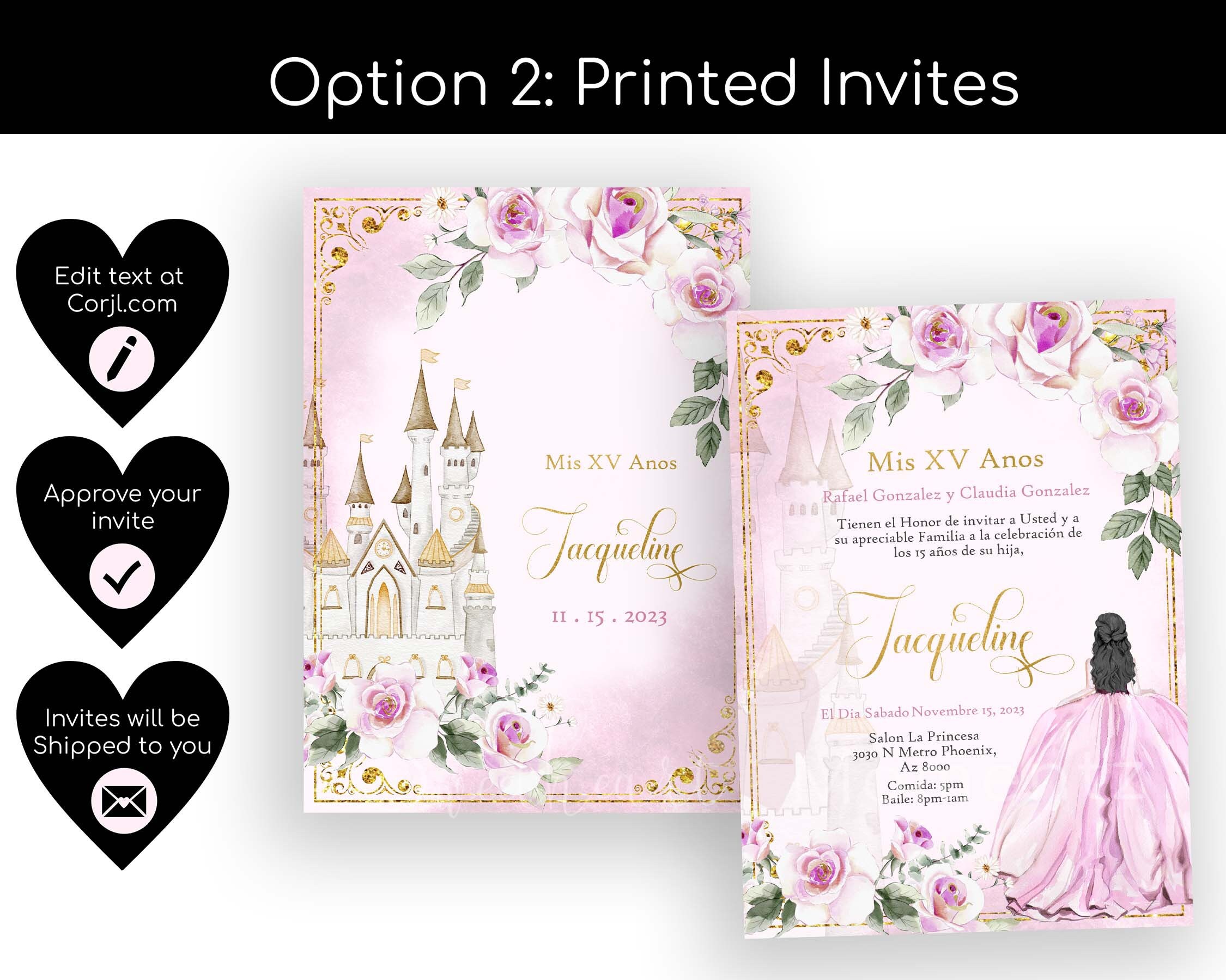 Pink and Gold Quinceanera Invitation, Pink Princess Quinceanera ...