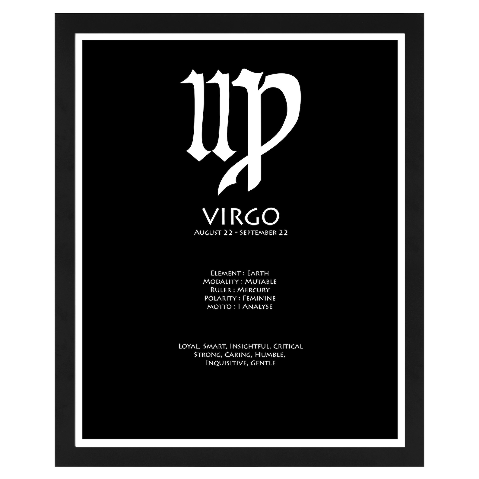 Minimal Black and White Virgo Zodiac Sign - Wall Art - Astrology ...
