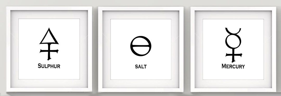 Three Alchemy Principles Symbols Print Set (with Text), Sulphur, Salt ...
