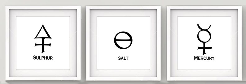 Three Alchemy Principles Symbols Print Set (with Text), Sulphur, Salt ...