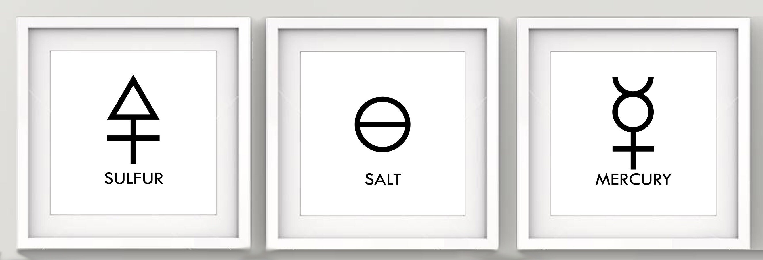 Three Alchemy Principles Symbols Print Set (with Text), Sulphur, Salt ...