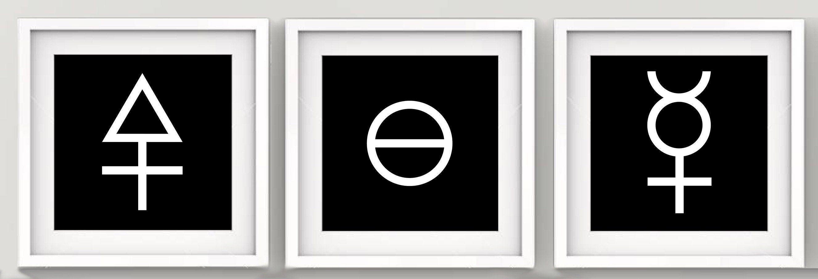 Three Alchemy Principles Symbols Print Set, Sulphur, Salt, Mercury ...