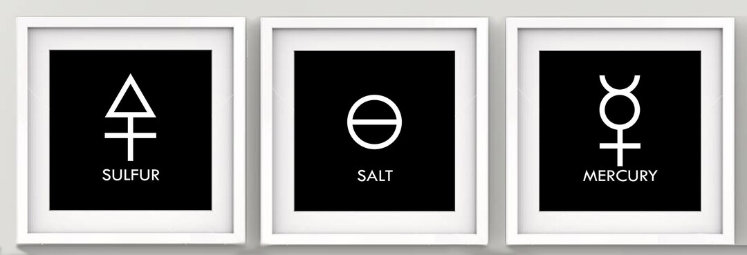 Three Alchemy Principles Symbols Print Set (with Text), Sulphur, Salt ...