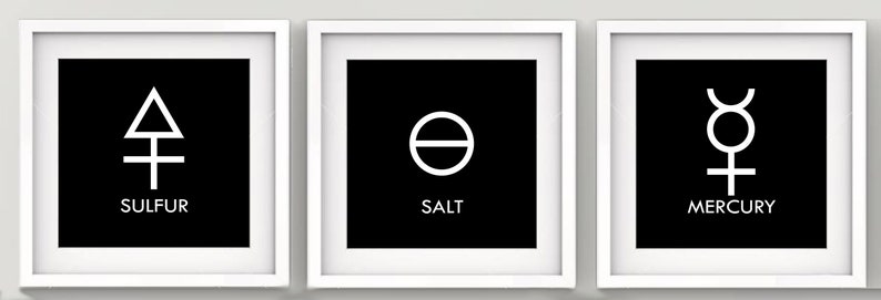 Three Alchemy Principles Symbols Print Set (with Text), Sulphur, Salt ...