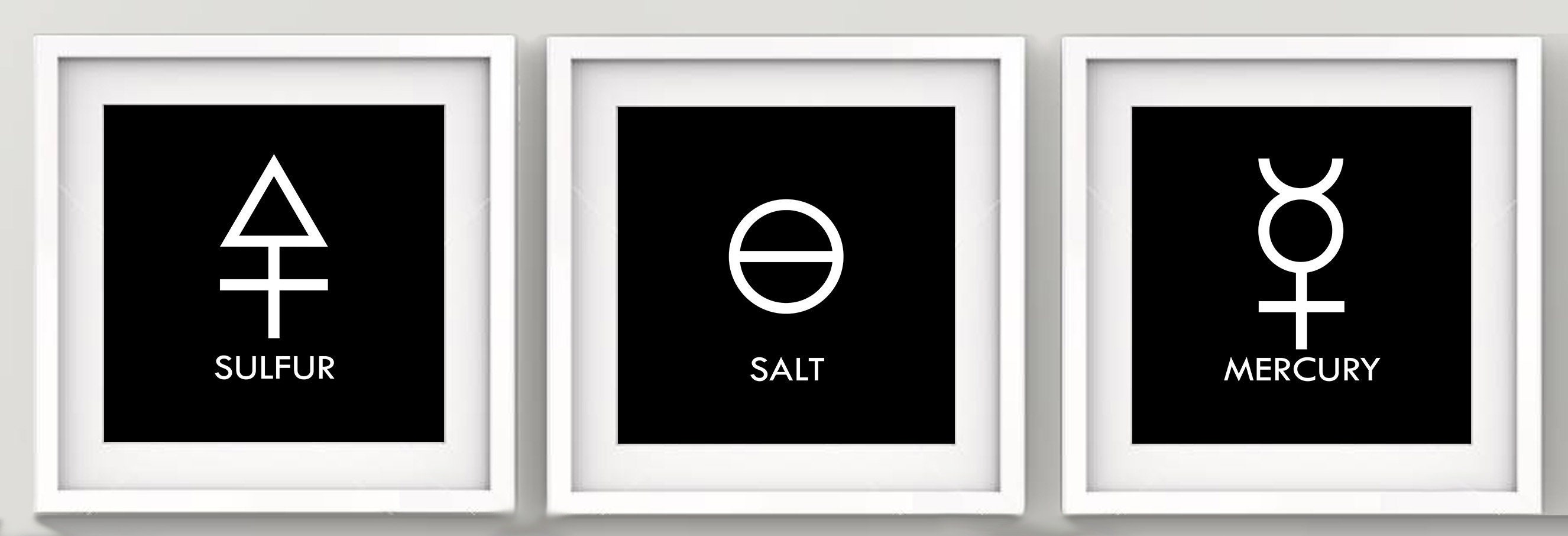 Three Alchemy Principles Symbols Print Set (with Text), Sulphur, Salt ...
