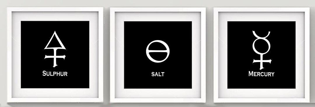 Three Alchemy Principles Symbols Print Set (with Text), Sulphur, Salt ...