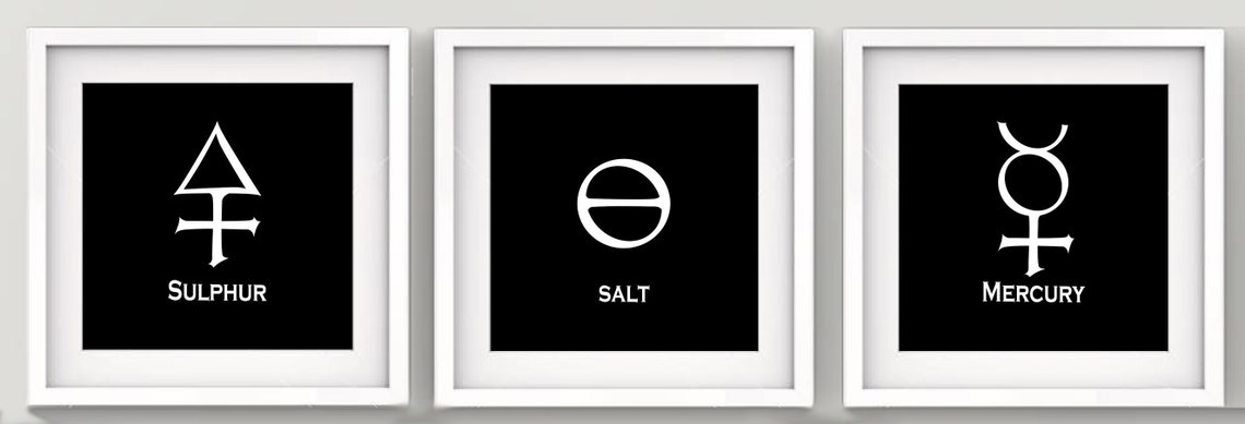 Three Alchemy Principles Symbols Print Set (with Text), Sulphur, Salt ...