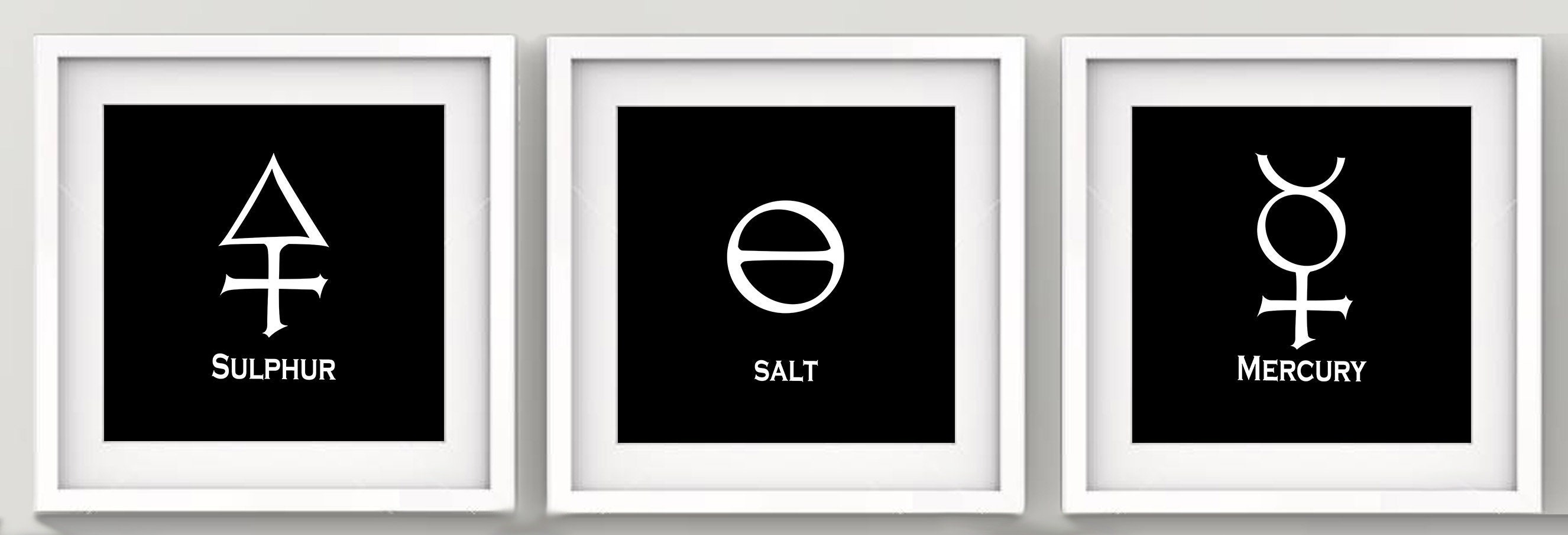 Three Alchemy Principles Symbols Print Set (with Text), Sulphur, Salt ...
