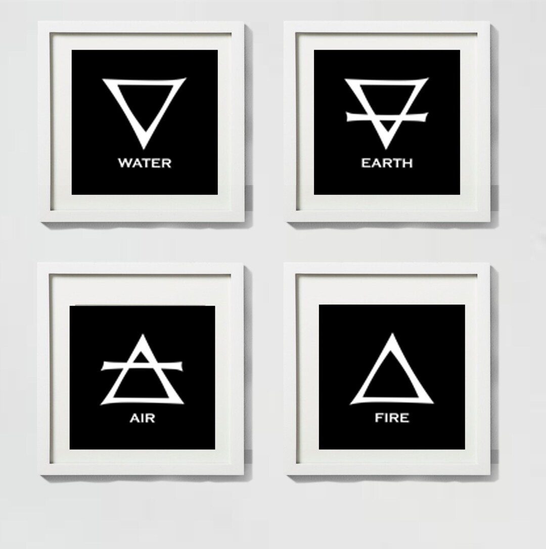 Four Elements Alchemy Symbols (with Text) Set, Fire, Water, Air, Earth ...
