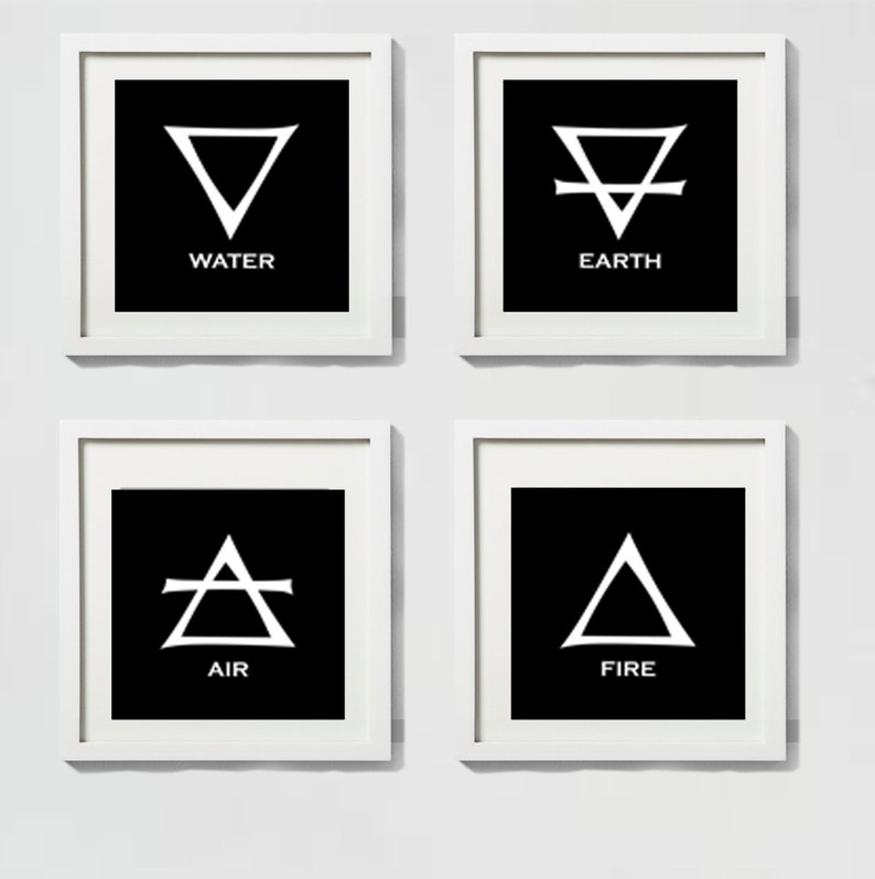 Four Elements Alchemy Symbols (with Text) Set, Fire, Water, Air, Earth ...