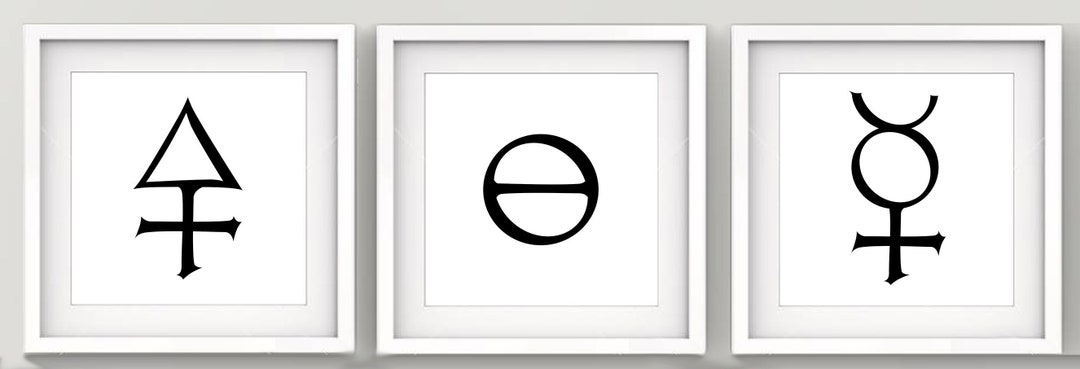 Three Alchemy Principles Symbols Print Set, Sulphur, Salt, Mercury ...