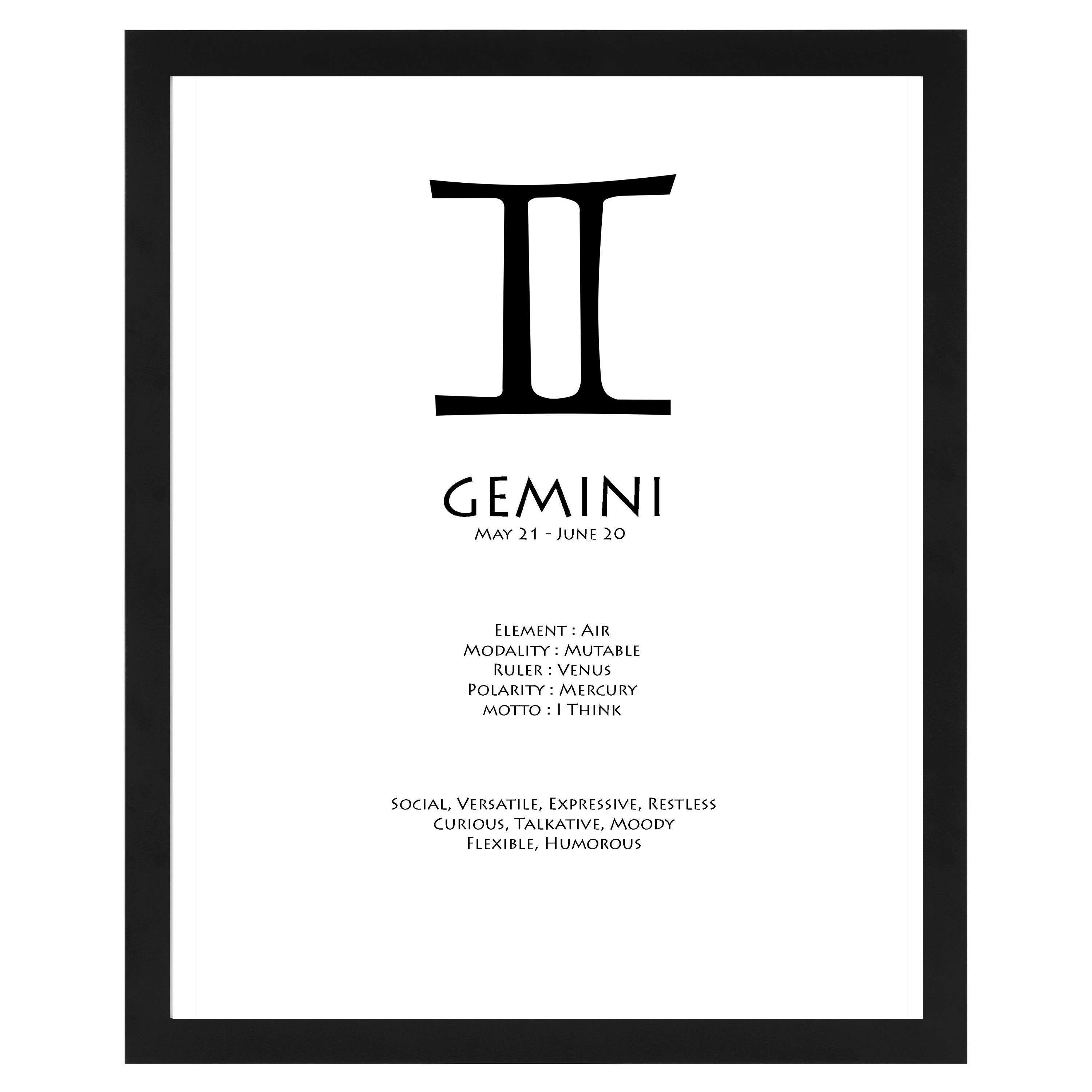 Minimal Black and White Gemini Zodiac Sign - Wall Art Digital ...