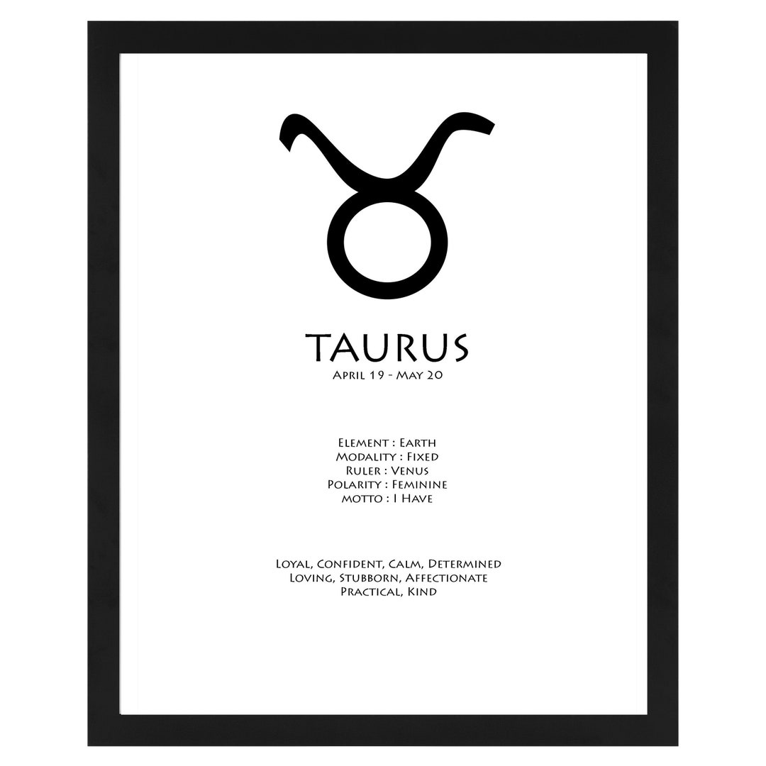 Minimal Black and White Taurus Zodiac Sign - Wall Art Digital ...