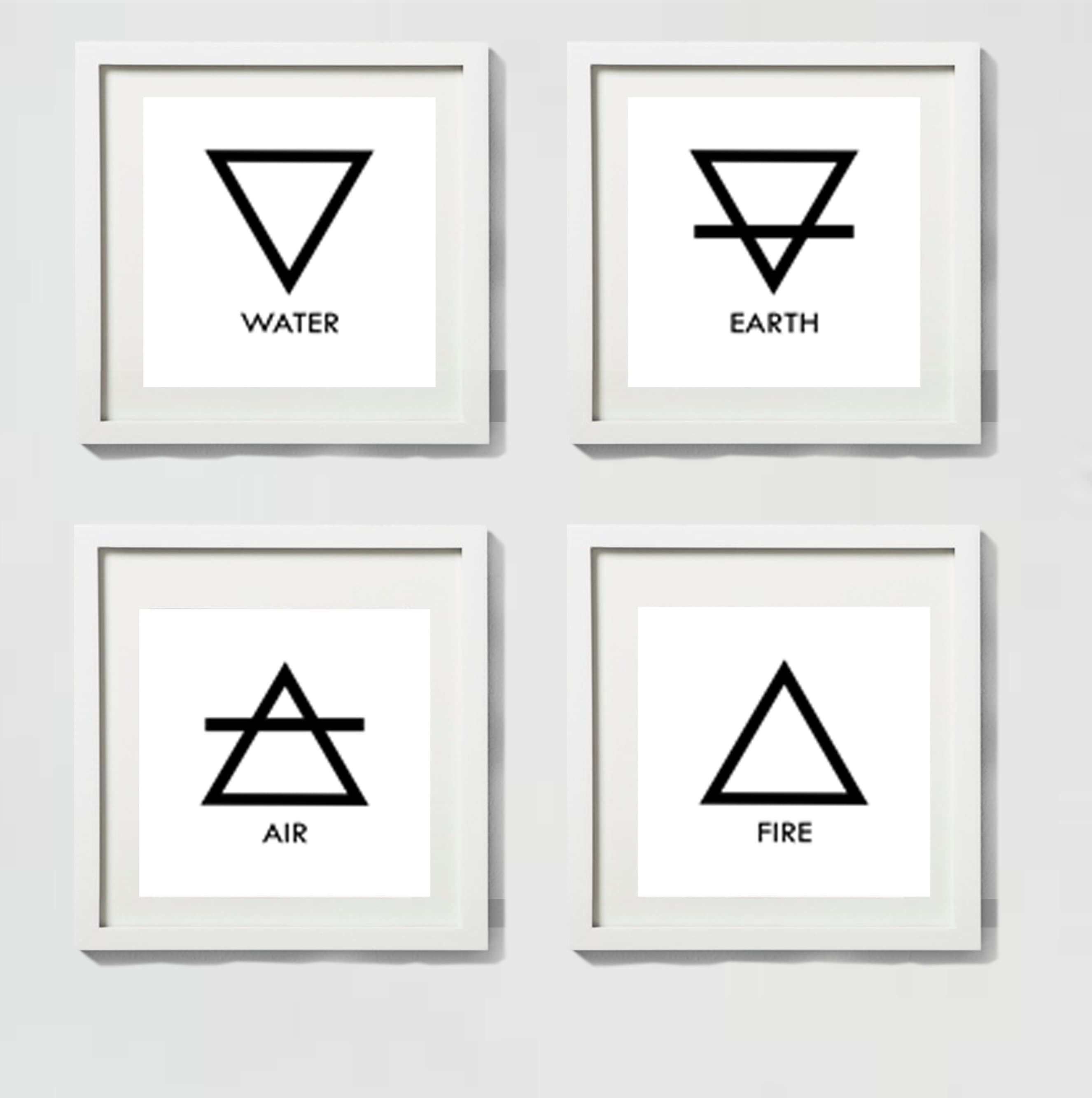 Four Elements Alchemy Symbols (with Text) Print Set, Fire, Water, Air ...