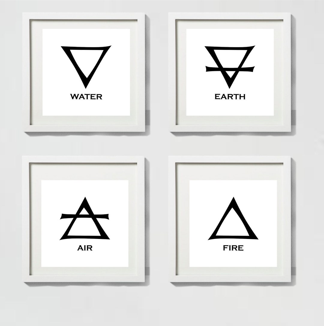 Four Elements Alchemy Symbols (with Text) Set, Fire, Water, Air, Earth ...