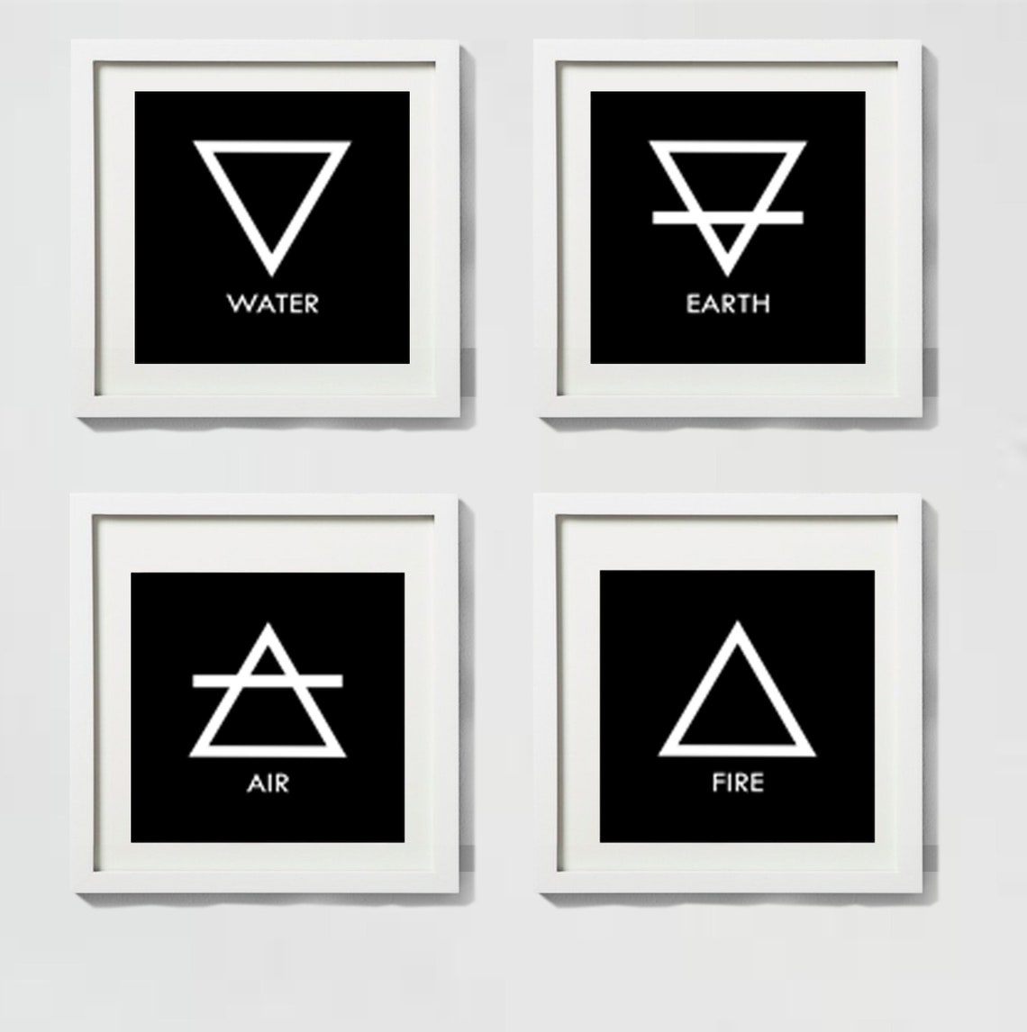 Four Elements Alchemy Symbols with Text Print Set, Fire, Water, Air ...