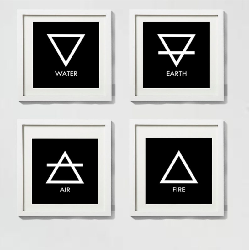 Four Elements Alchemy Symbols (with Text) Print Set, Fire, Water, Air ...