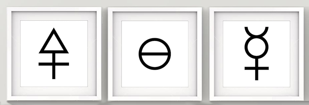 Three Alchemy Principles Symbols Print Set, Sulphur, Salt, Mercury ...