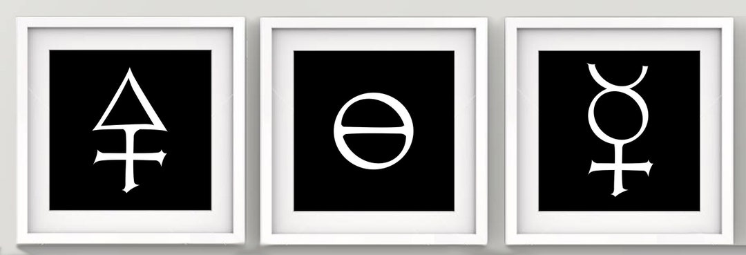 Three Alchemy Principles Symbols Print Set, Sulphur, Salt, Mercury ...