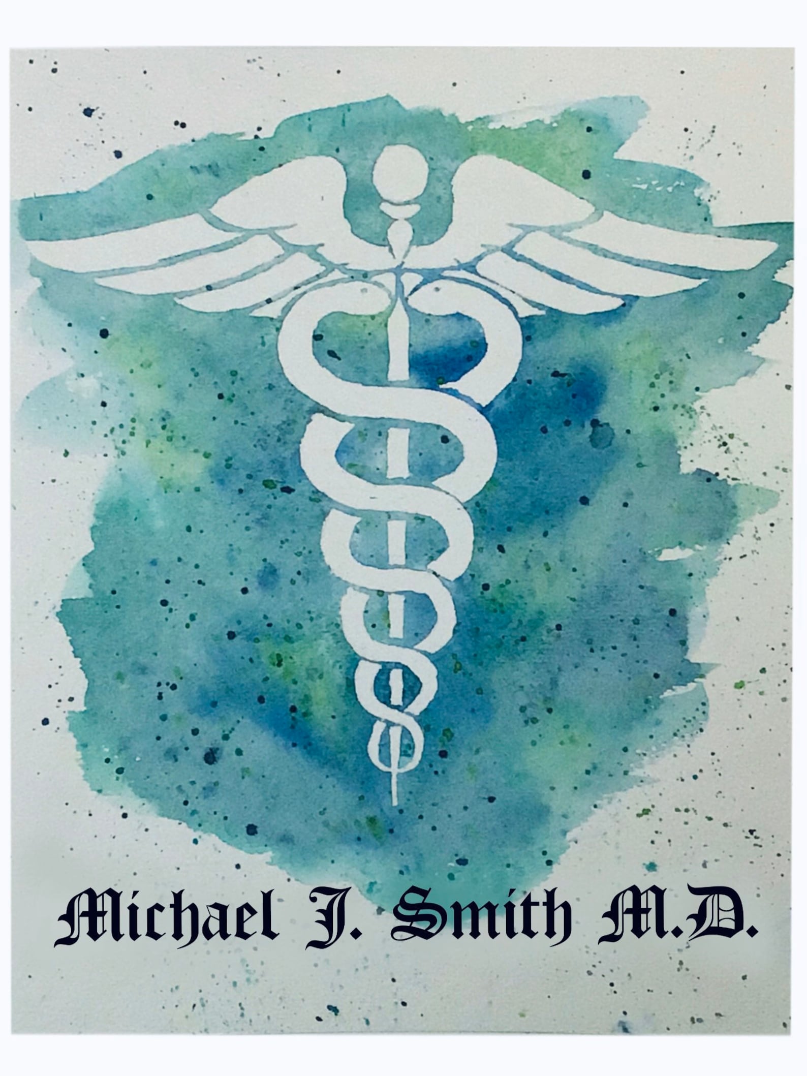 Doctor Gift Medical Symbol MD Gift Doctor Name Watercolor Art ...