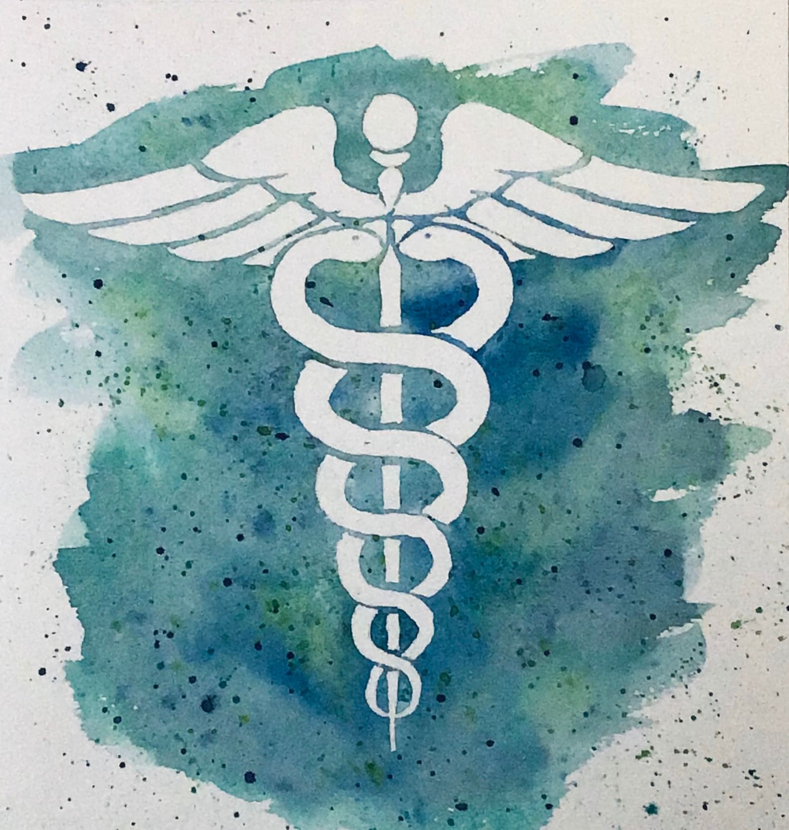 Doctor Gift Medical Symbol MD Gift Doctor Name Watercolor Art ...