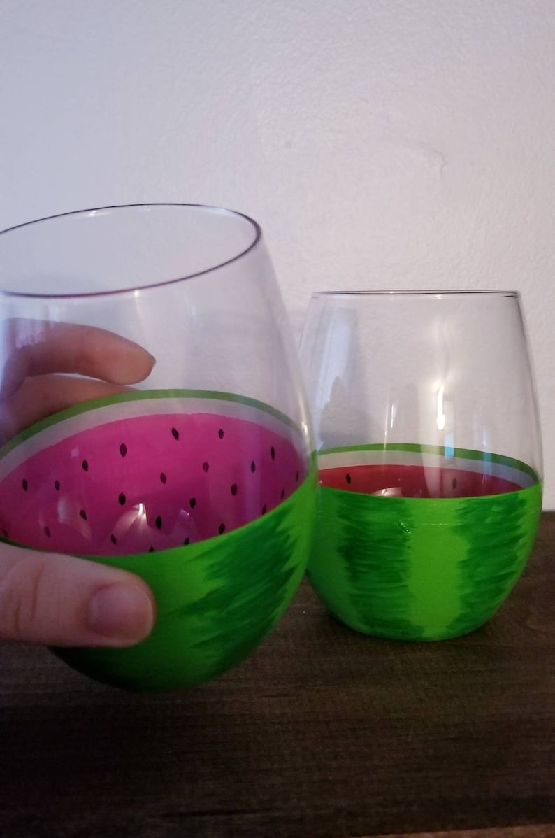 Watermelon Hand Painted Wine Glass Melon Summer Wine Glass - Etsy